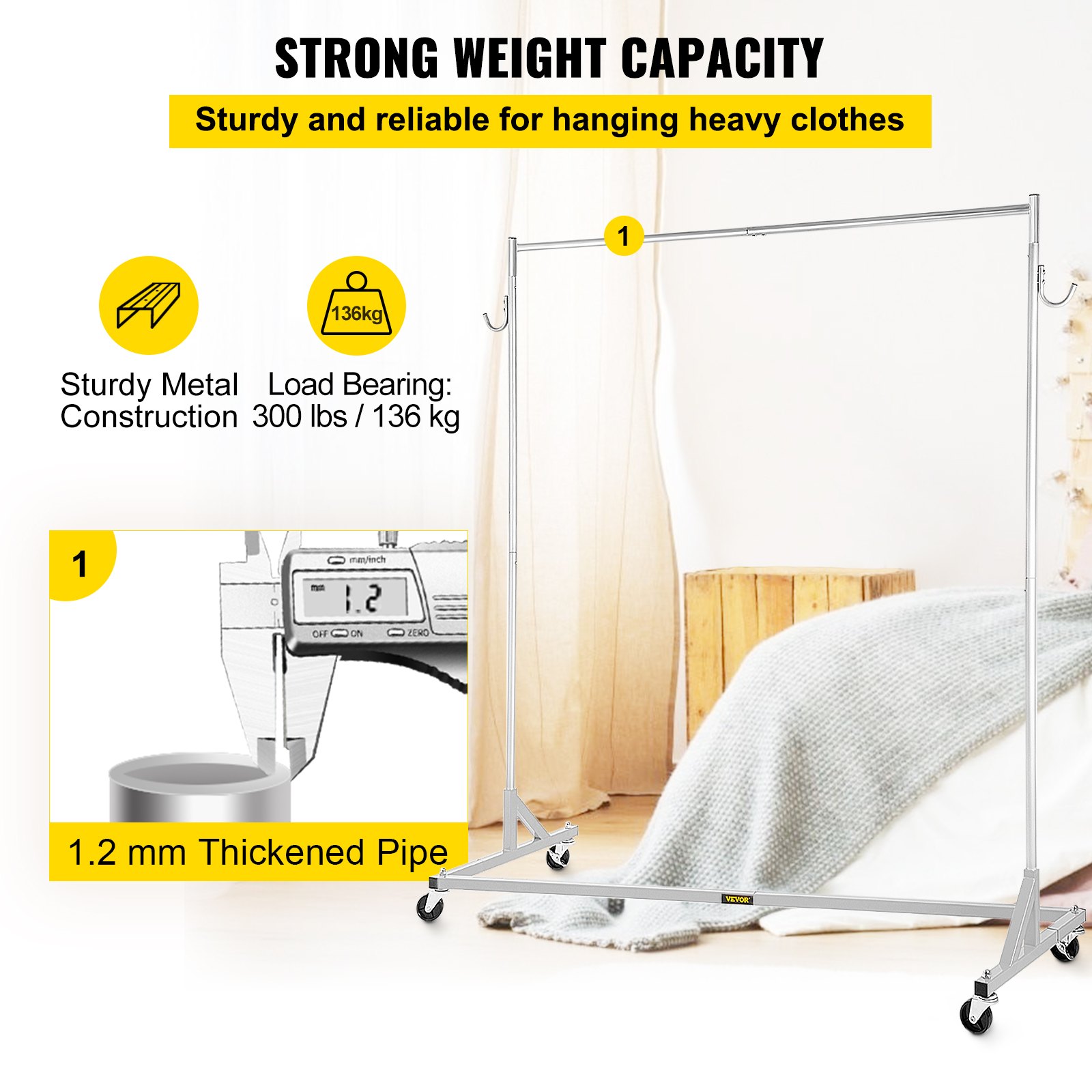 VEVOR Z Rack, Industrial Grade Z Base Garment Rack, Height Adjustable ...