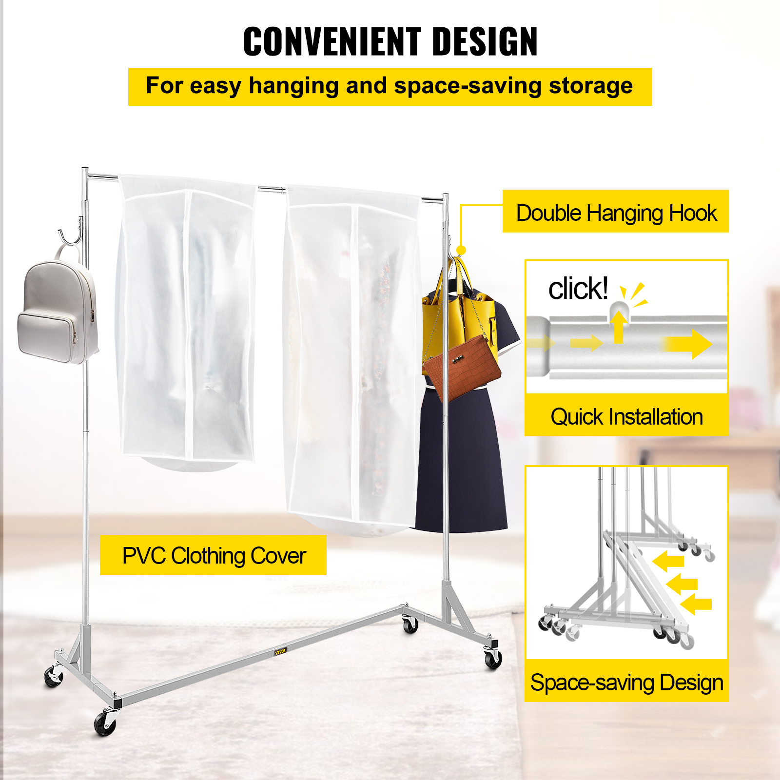 VEVOR Z Rack, Industrial Grade Z Base Garment Rack, Height Adjustable ...