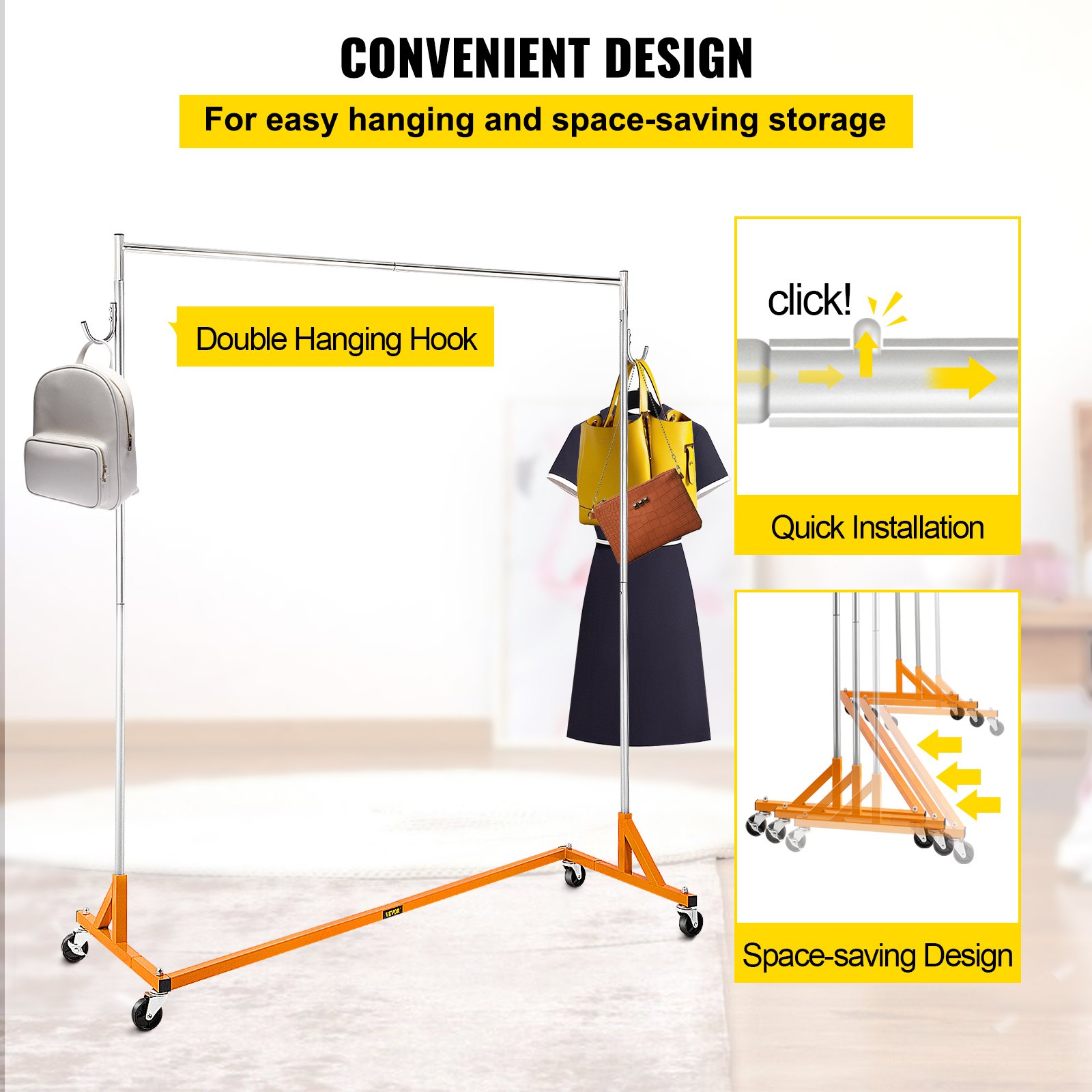 VEVOR Z Rack, Industrial Grade Z Base Garment Rack, Height Adjustable ...