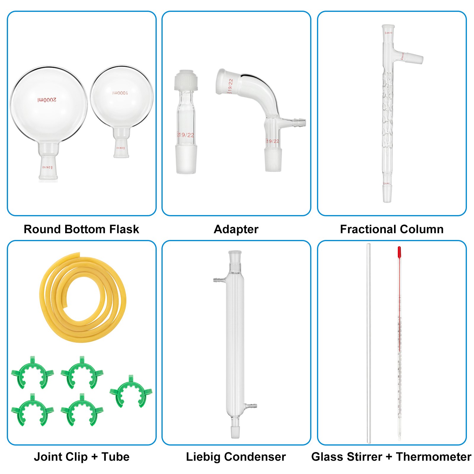 VEVOR VEVOR Glass Organic Chemistry Kit Distillation Kit 13pcs 24/40 ...