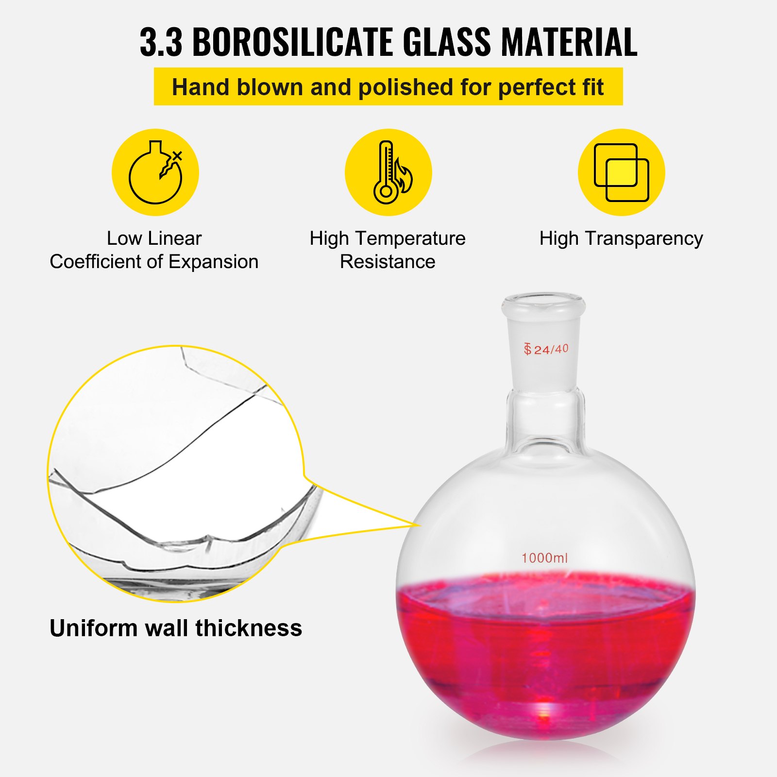 New Chemistry Lab Glassware Kit with 24/40 Glass Ground Joints 29pcs ...