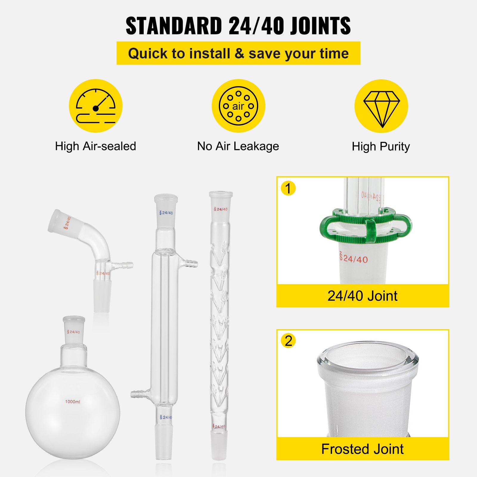 New Chemistry Lab Glassware Kit with 24/40 Glass Ground Joints 29pcs ...