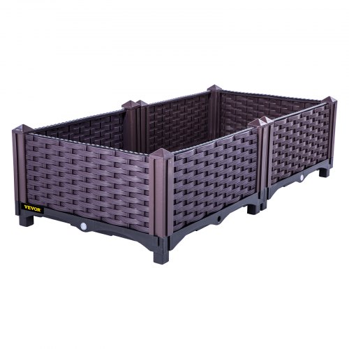 VEVOR Plastic Raised Garden Bed, 9" H Flower Box Kit, Brown Rattan ...