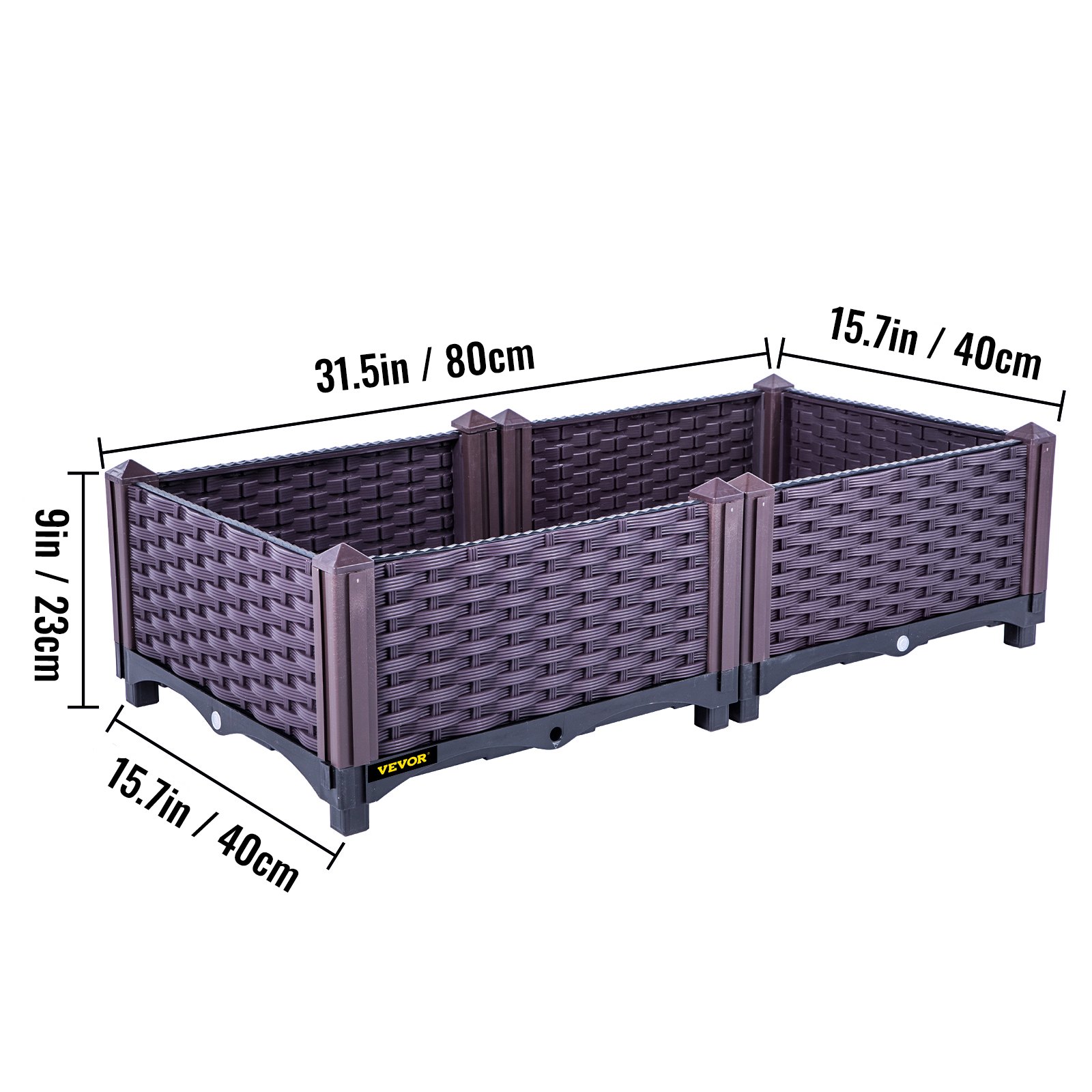 VEVOR Plastic Raised Garden Bed, 9" H Flower Box Kit, Brown Rattan ...