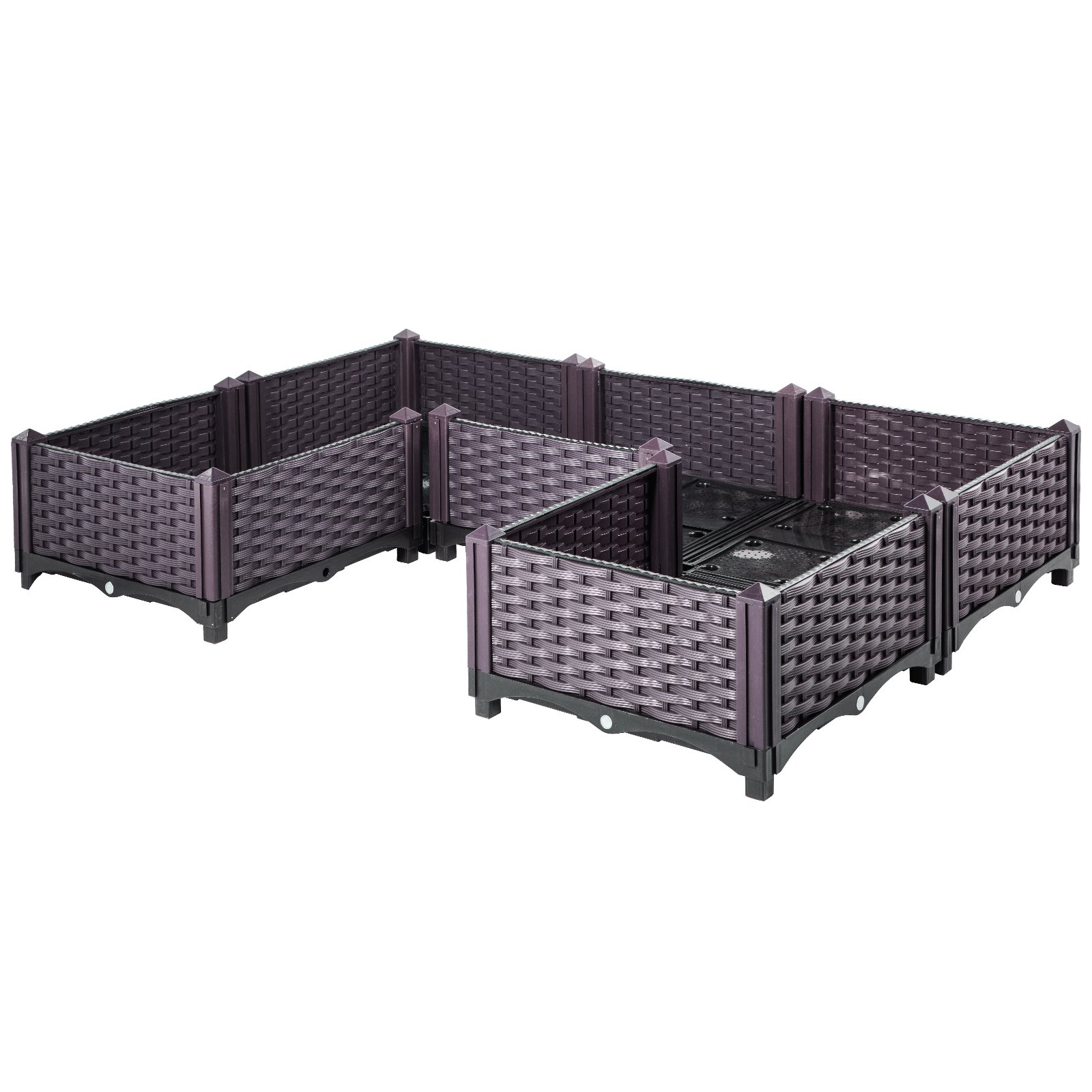 VEVOR Plastic Raised Garden Bed, 9H Flower Box Kit, Brown Rattan Style ...