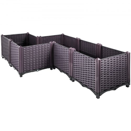 VEVOR Plastic Raised Garden Bed, 14.5H Flower Box Kit, Brown Rattan ...