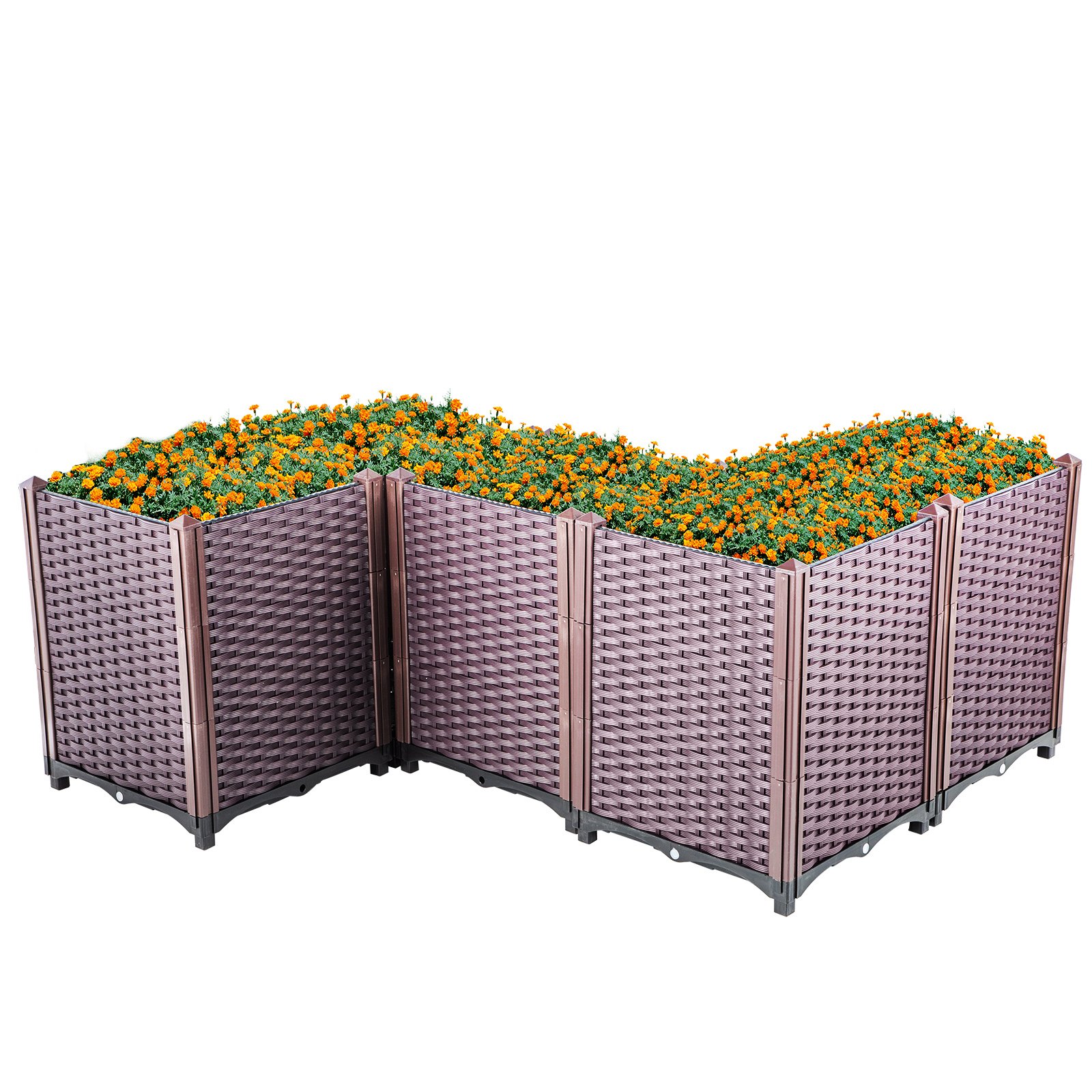 VEVOR Plastic Raised Garden Bed Flower Box Kit 20.5" Brown Rattan Style ...