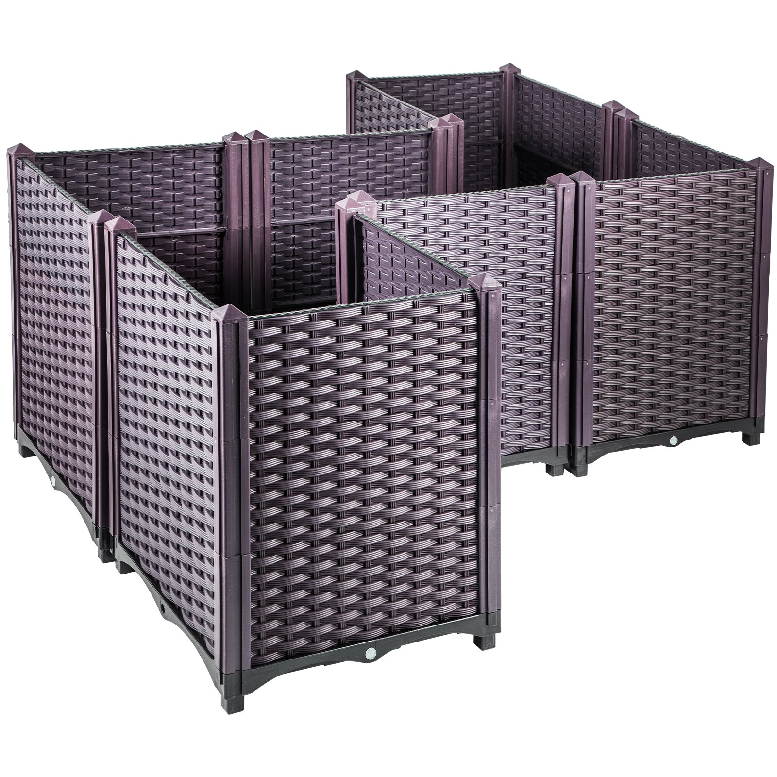 VEVOR Plastic Raised Garden Bed Flower Box Kit 20.5" Brown Rattan Style ...