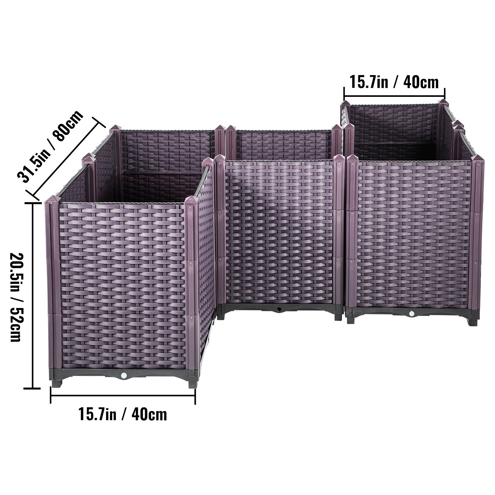 VEVOR Plastic Raised Garden Bed Flower Box Kit 20.5" Brown Rattan Style ...