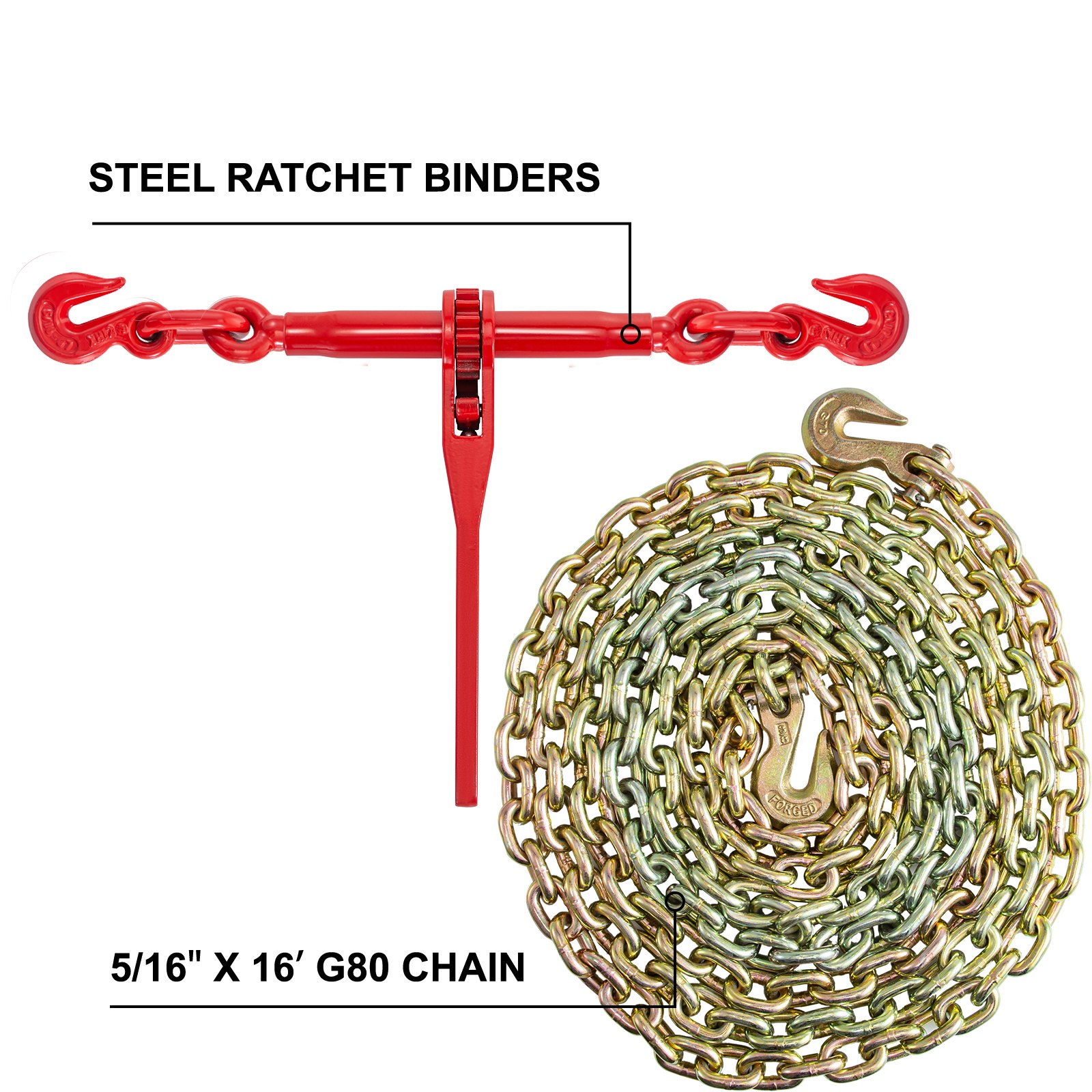 VEVOR Chain and Binder Kit 5/16in-3/8in, Ratchet Load Binders 6600lbs ...