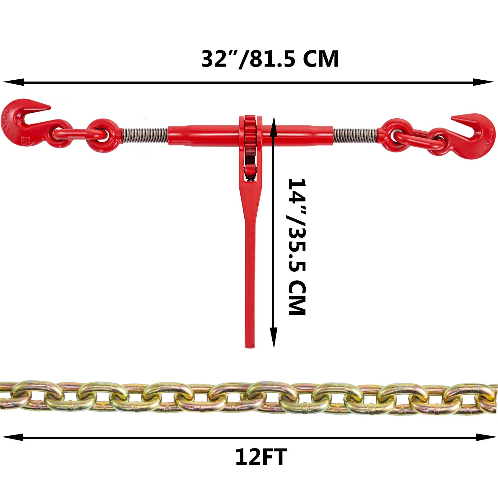 VEVOR Chain and Binder Kit 3/8in-1/2in, Ratchet Load Binders 9215lbs ...