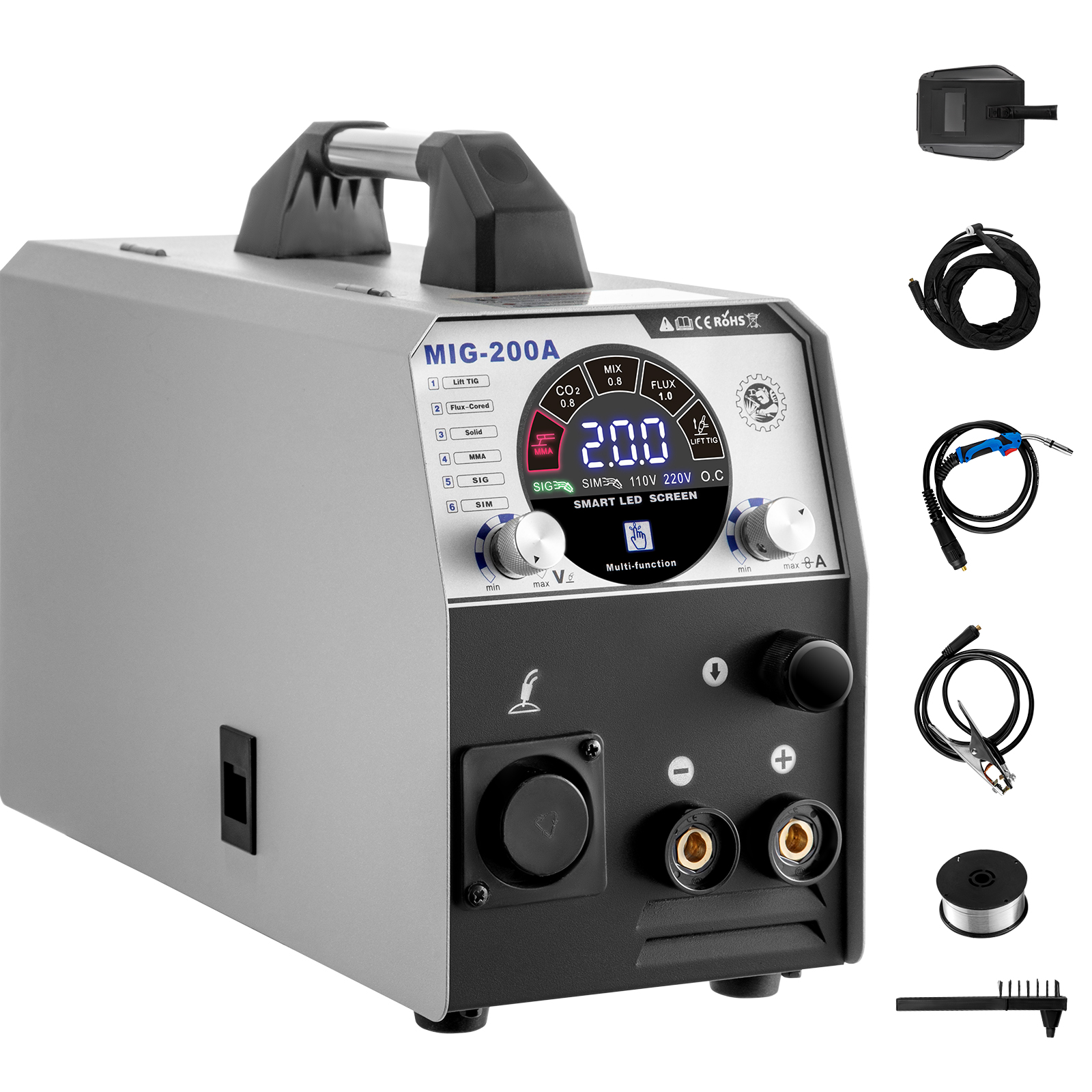 VEVOR VEVOR MIG Welder Welding Machine 200A Flux Core 6 in 1 TIG/ MMA ...