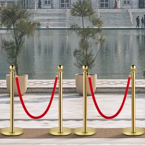 VEVOR Velvet Ropes and Posts, 5 ft/1.5 m Red Rope, Stainless Steel Gold ...