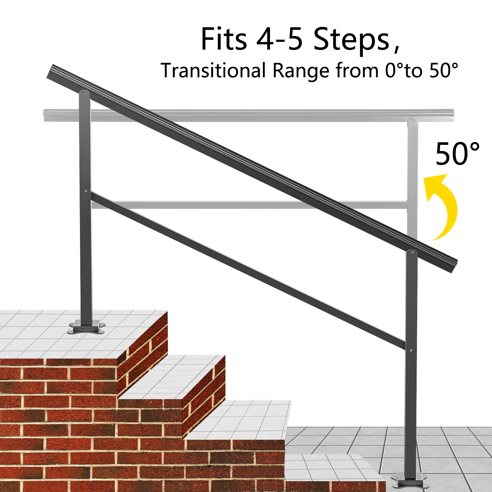 VEVOR Outdoor Handrail 165LBS Load Handrail Outdoor Stairs Aluminum ...