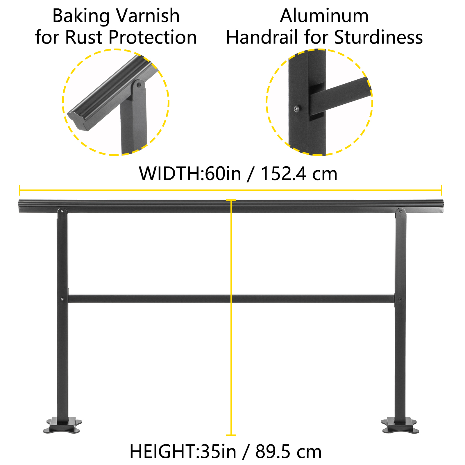 VEVOR Outdoor Handrail 165LBS Load Handrail Outdoor Stairs Aluminum ...