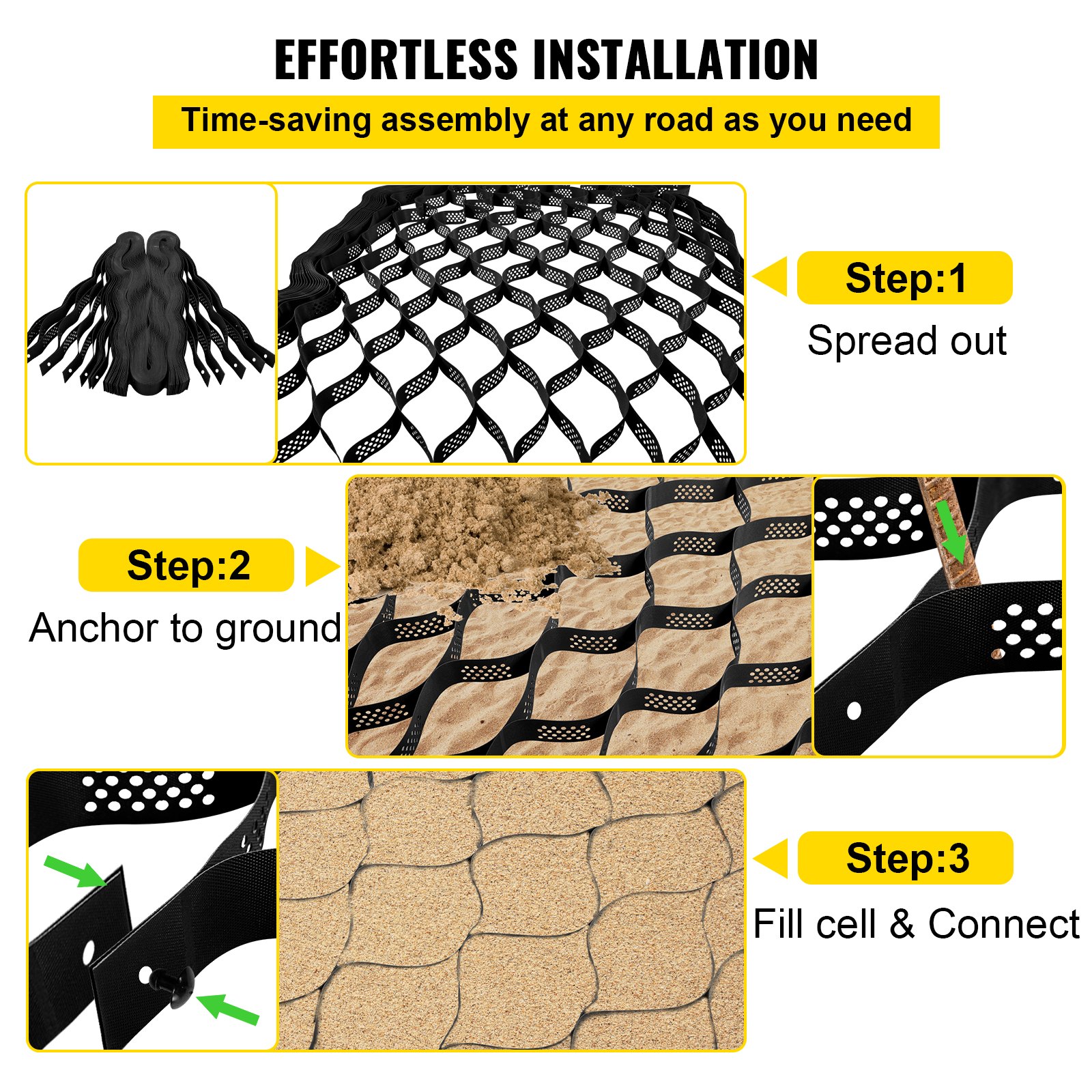 VEVOR Ground Grid, 1885 lbs per Sq Ft Load Geo Grid, 3" Depth Permeable ...