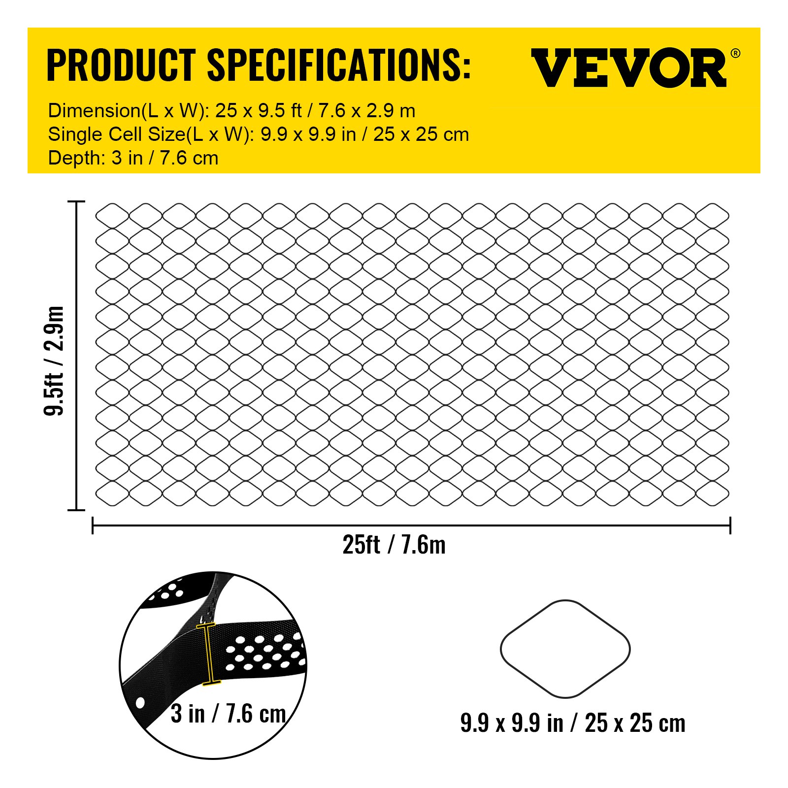 VEVOR Ground Grid, 1885 lbs per Sq Ft Load Geo Grid, 3" Depth Permeable ...