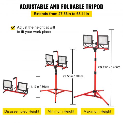 VEVOR LED Work Light with Stand, 14000 Lumen Dual-head LED Work Light ...