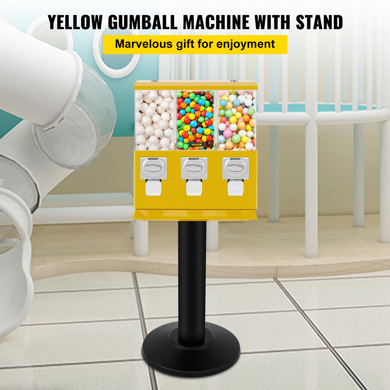 VEVOR Triple Head Candy Vending Machine, 1-inch Gumball Vending Machine ...