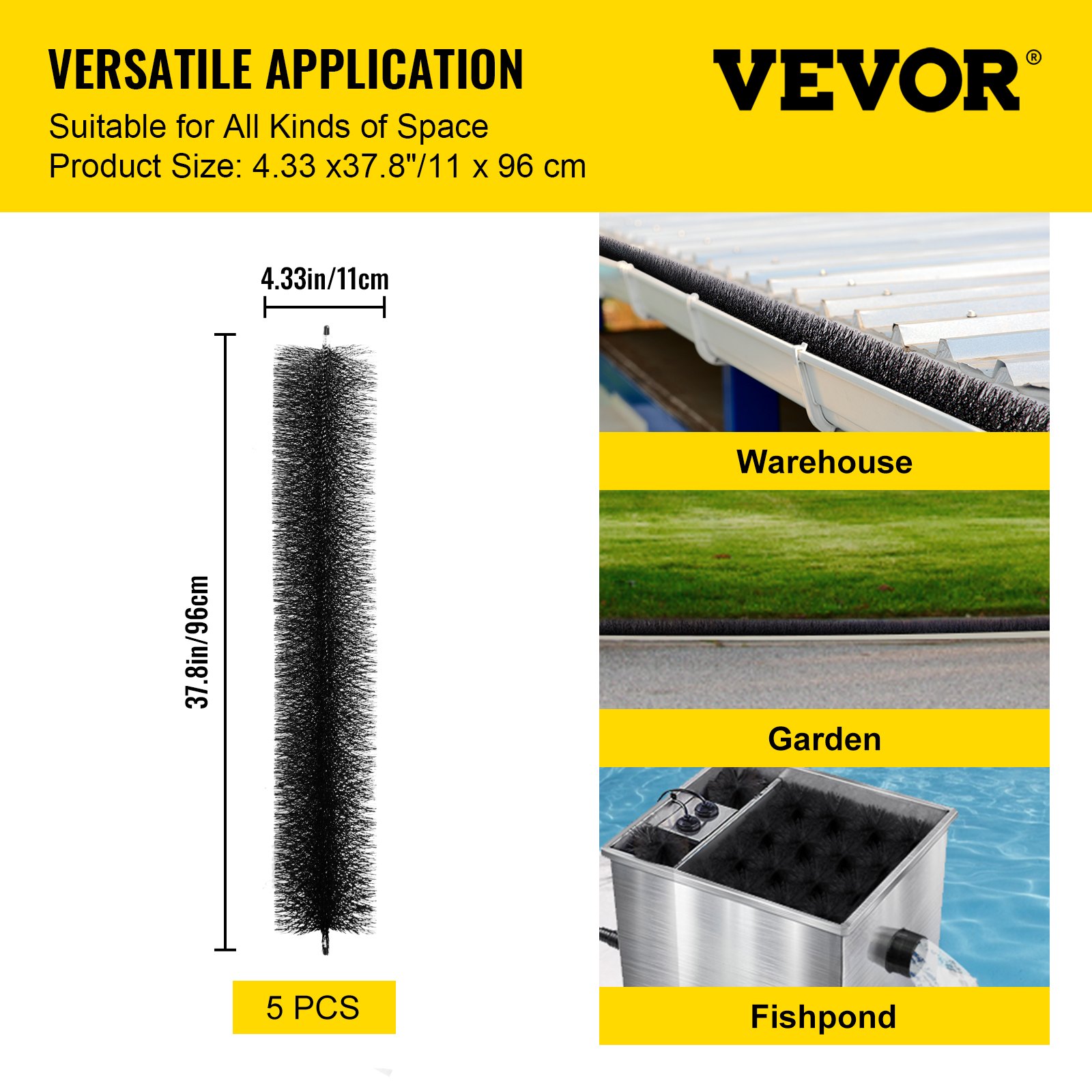 VEVOR Gutter Guard Brush with 15 FT Length Bristle, 4.33"(Dia) Gutter ...