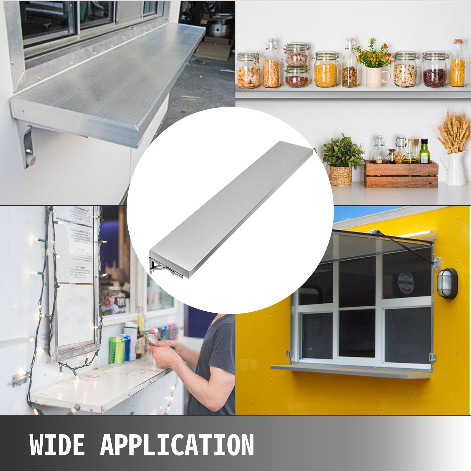 VEVOR Concession Shelf 70.8L x 11.4W Inch with Stainless Steel Frame ...