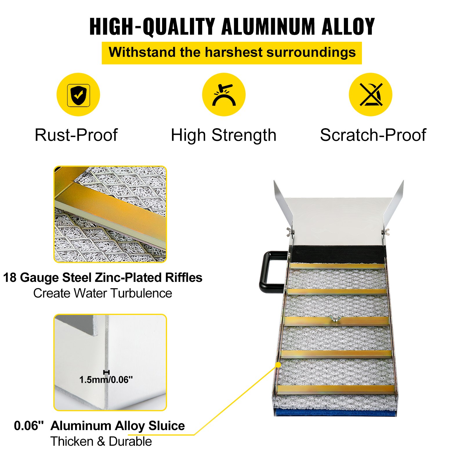 VEVOR Aluminum Alloy Sluice Box, Compact 30" Long Sluice Boxes for Gold ...