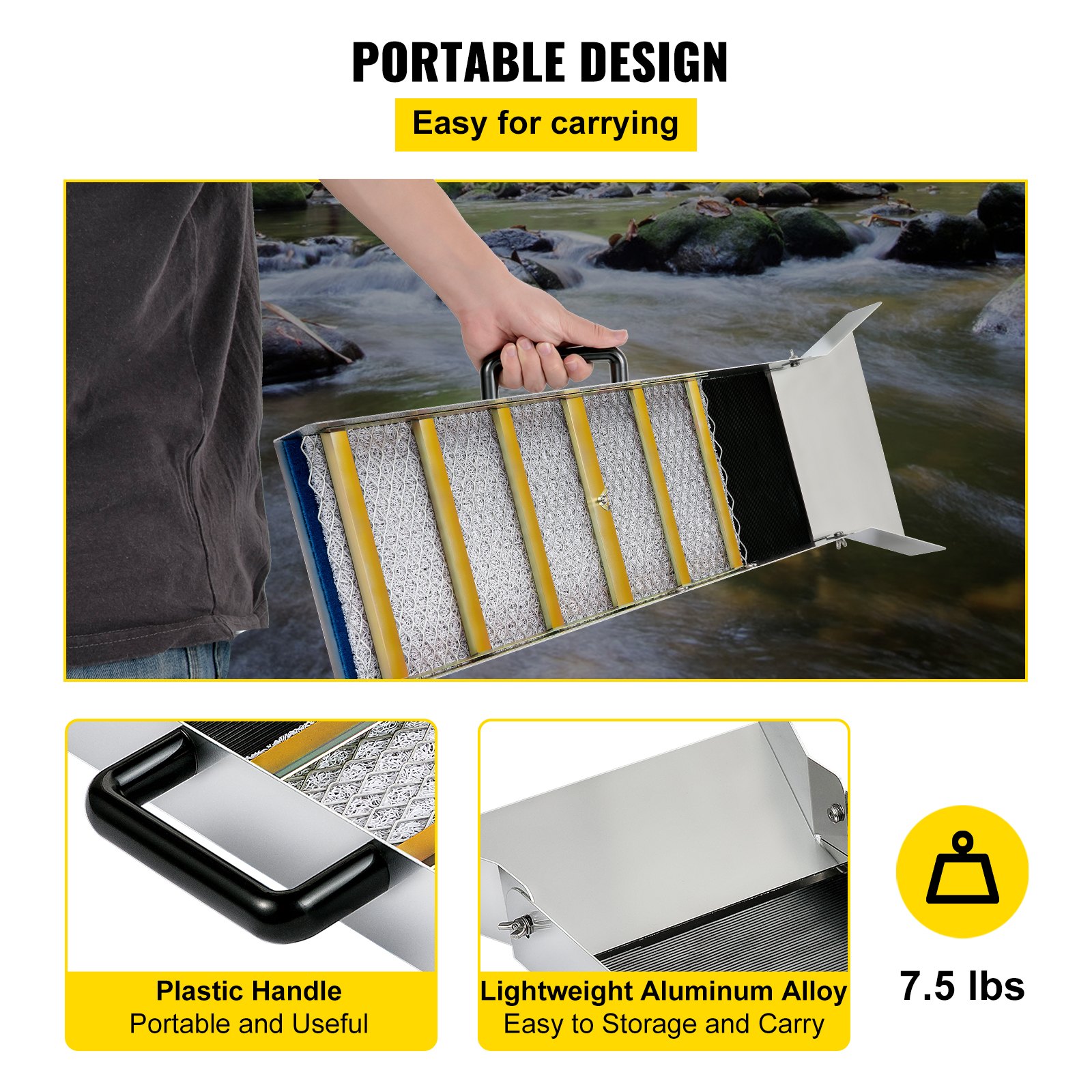 VEVOR Aluminum Alloy Sluice Box, Compact 36" Mini Sluice Boxes for Gold ...
