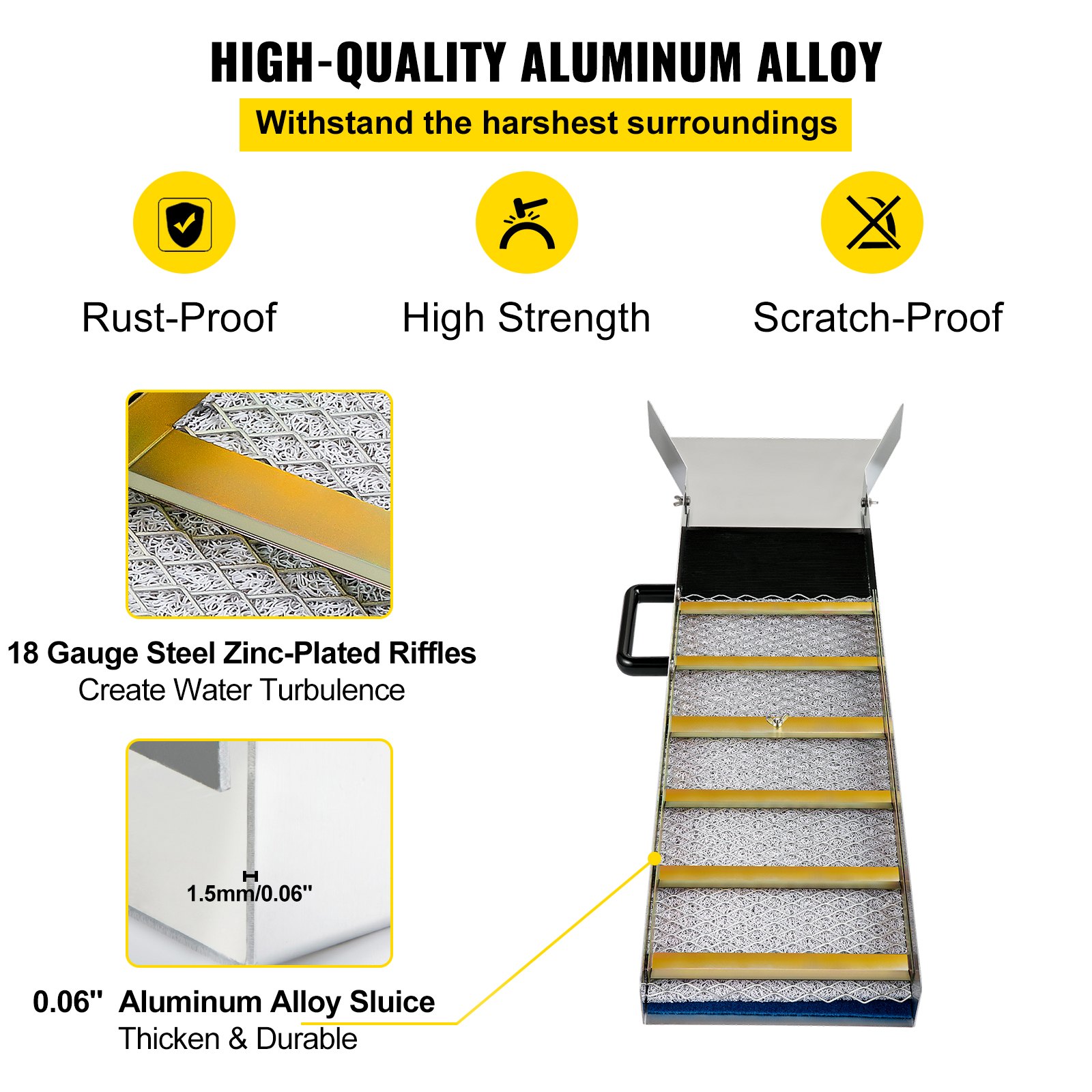 VEVOR Aluminum Alloy Sluice Box, Compact 36" Mini Sluice Boxes for Gold ...