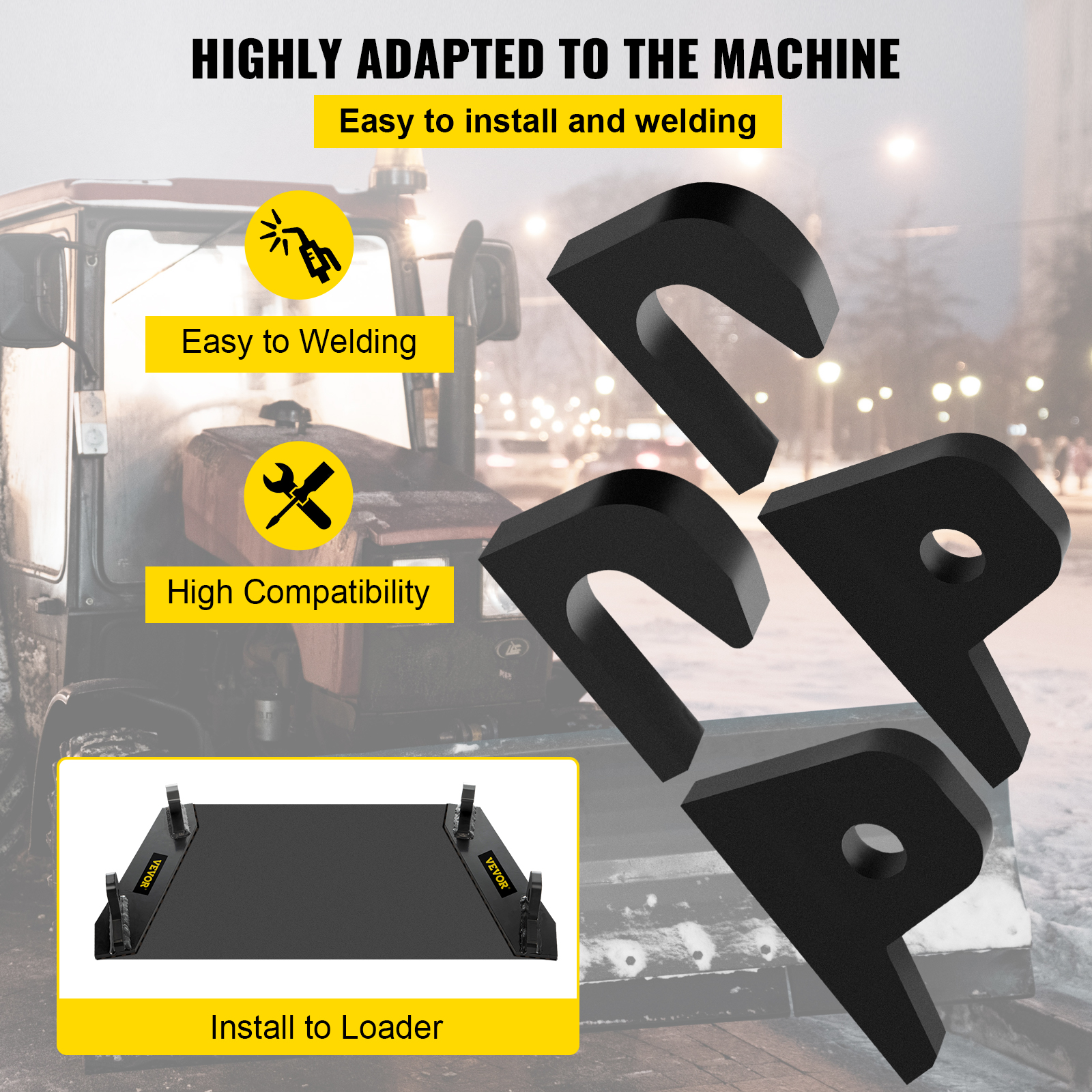 VEVOR Loader Bucket Forks 1 1/4" Thick Hook Brackets Tach Weld on ...