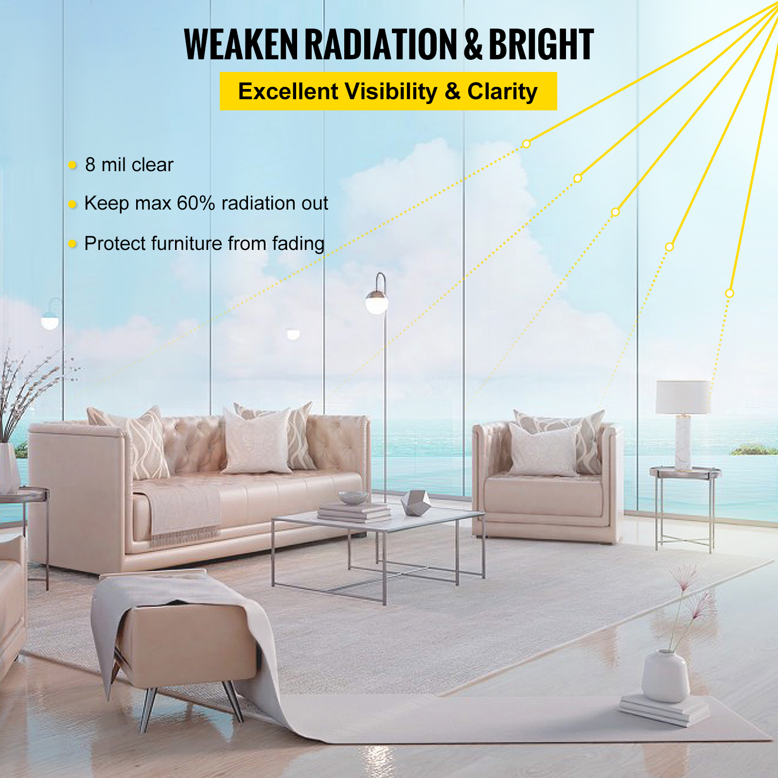 Vevor 8 Mil 30 In × 12 Ft Security Window Film Clear Shatterproof ...