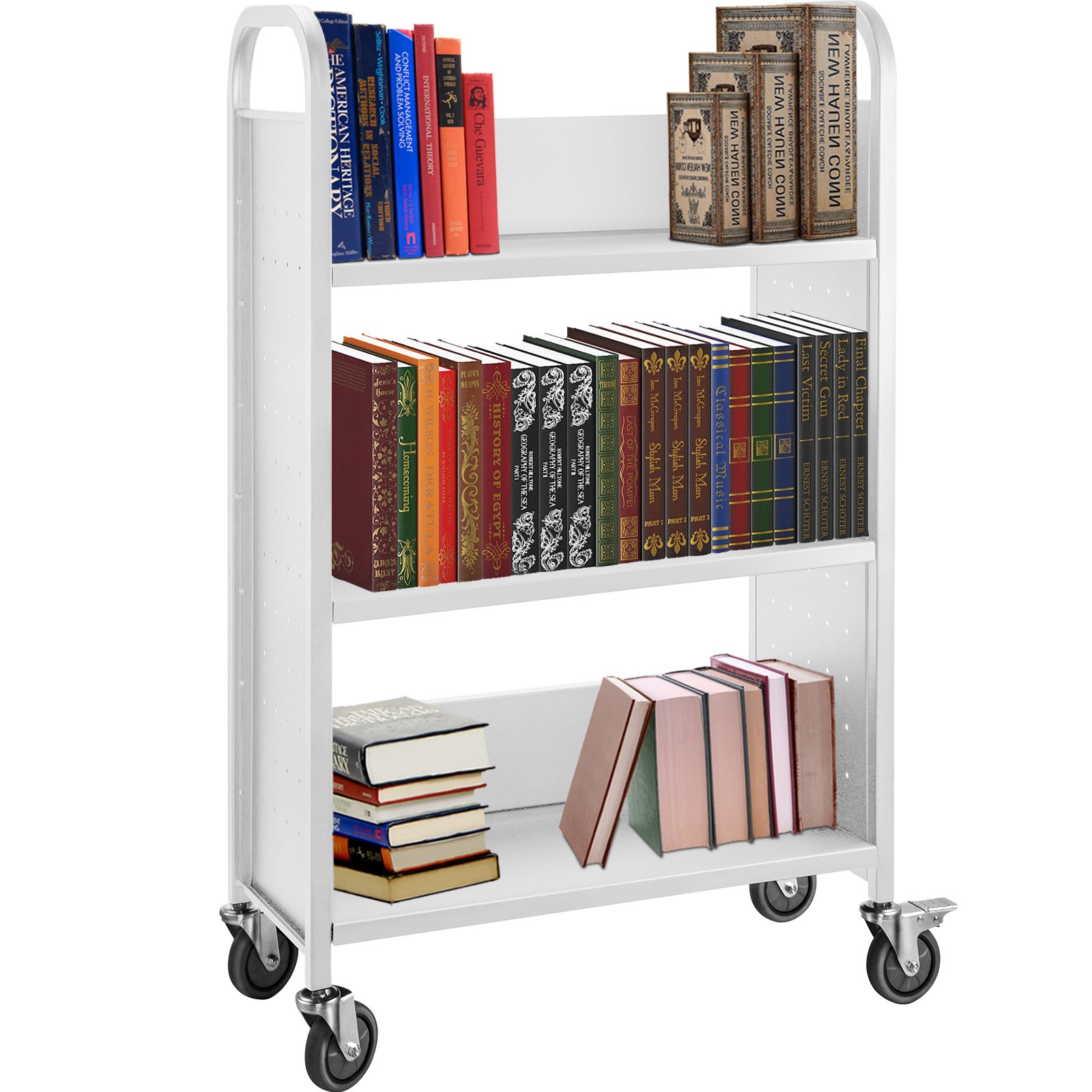 VEVOR Book Cart, 200lbs Library Cart, 30x14x49 Inch Rolling Book Cart ...