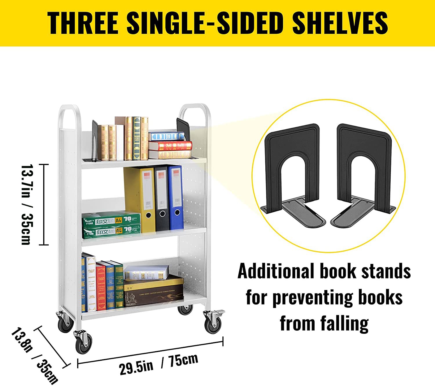 VEVOR Book Cart, 200lbs Library Cart, 30x14x49 Inch Rolling Book Cart ...