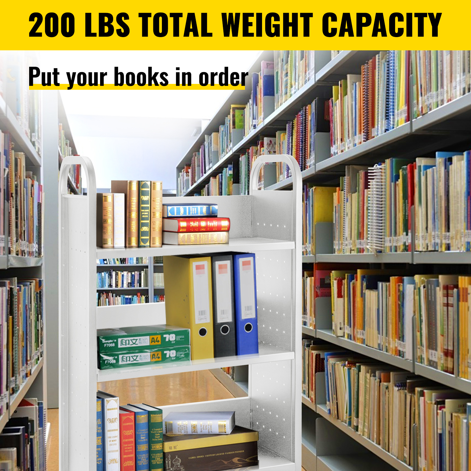 Book Cart Library Cart 200lb Capacity With L-shaped Shelves In White ...