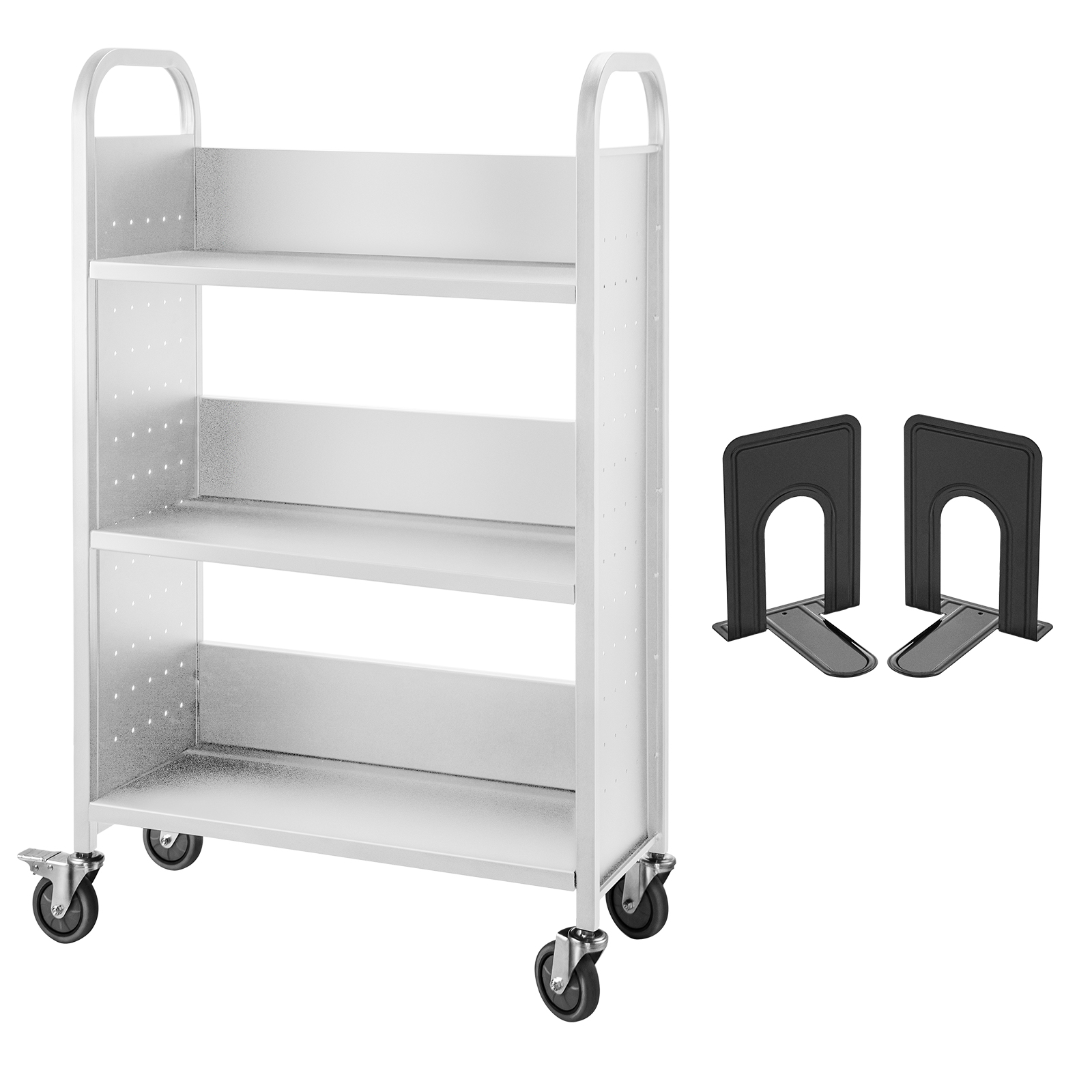 Book Cart Library Cart 200lb Capacity With L-shaped Shelves In White ...