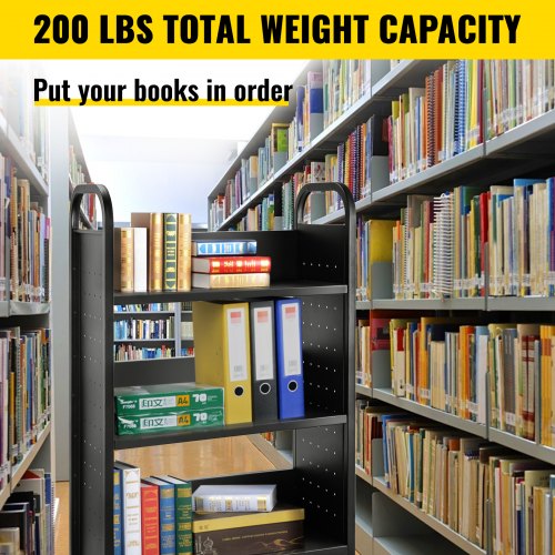 Book Cart Library Cart 200lb with Single Sided L-Shaped Sloped Shelves ...