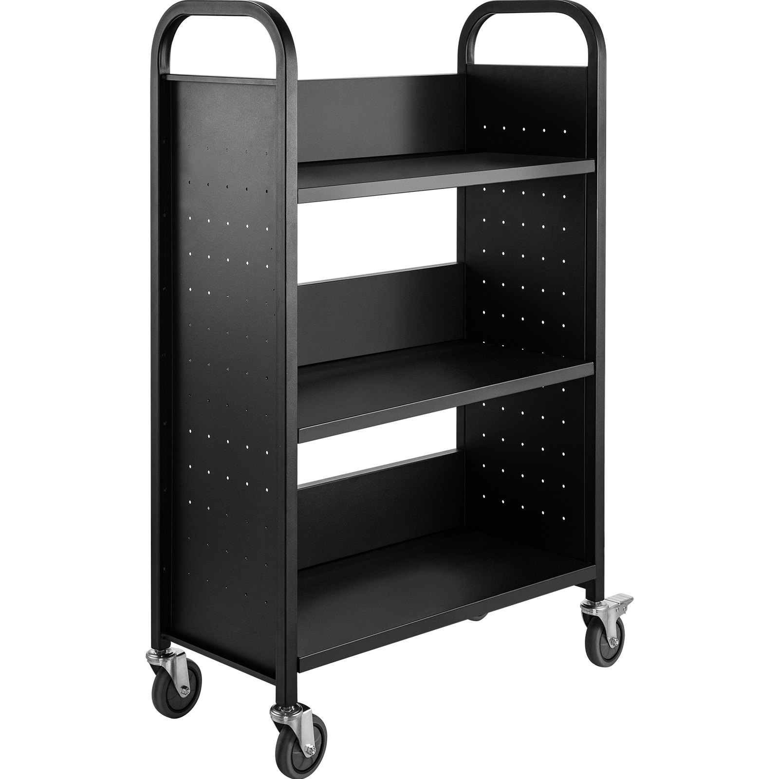 Book Cart Library Cart 200lb with Single Sided L-Shaped Sloped Shelves ...