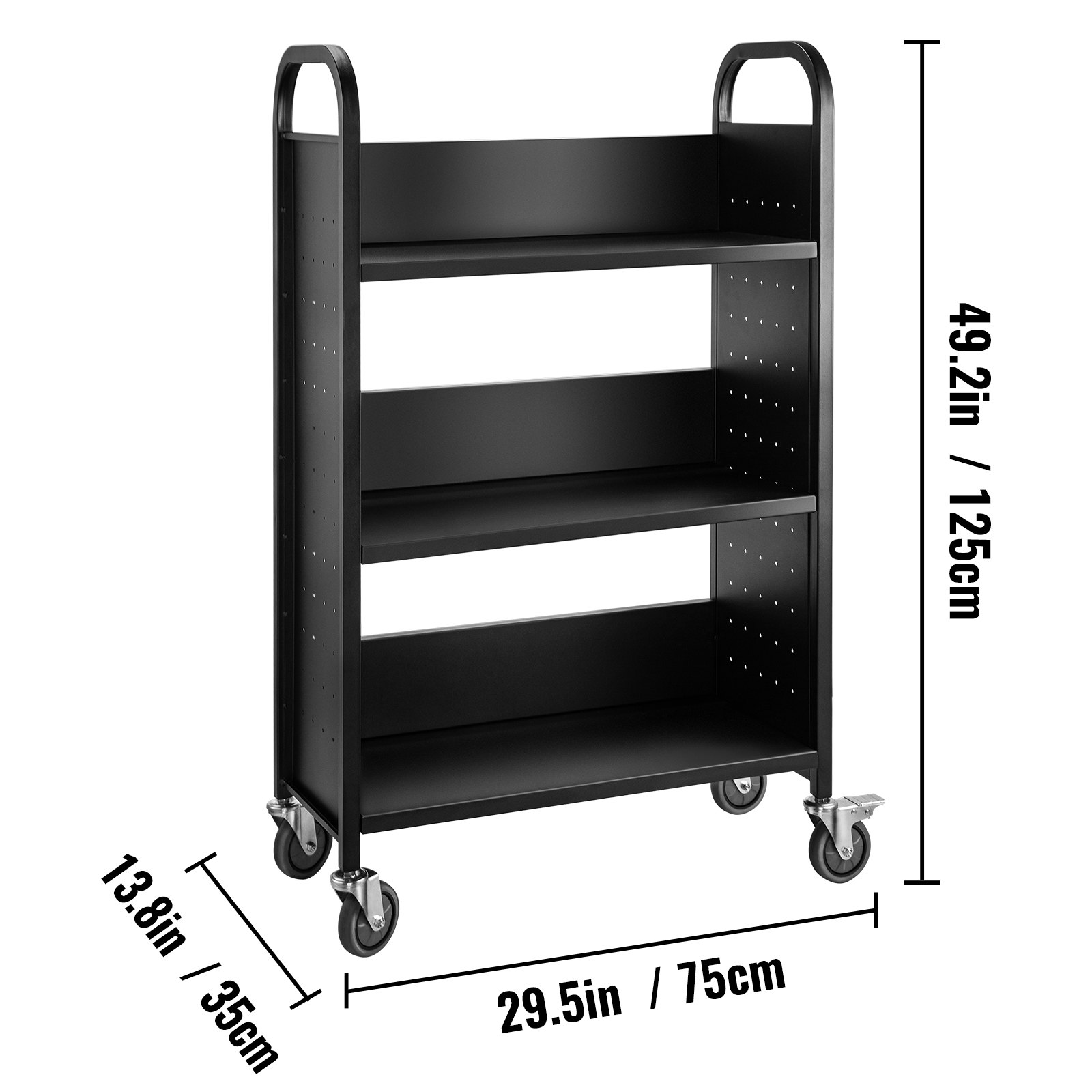 Book Cart Library Cart 200lb with Single Sided L-Shaped Sloped Shelves ...