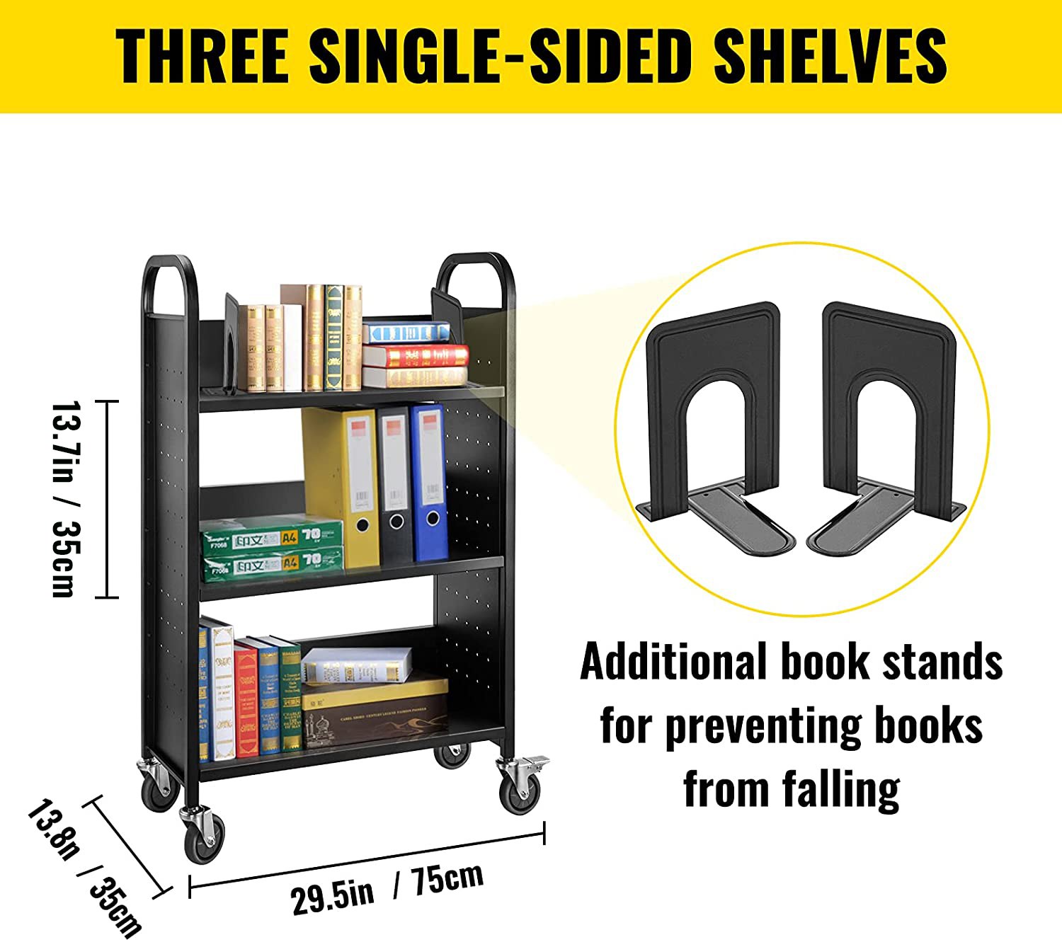 Book Cart Library Cart 200lb with Single Sided L-Shaped Sloped Shelves ...
