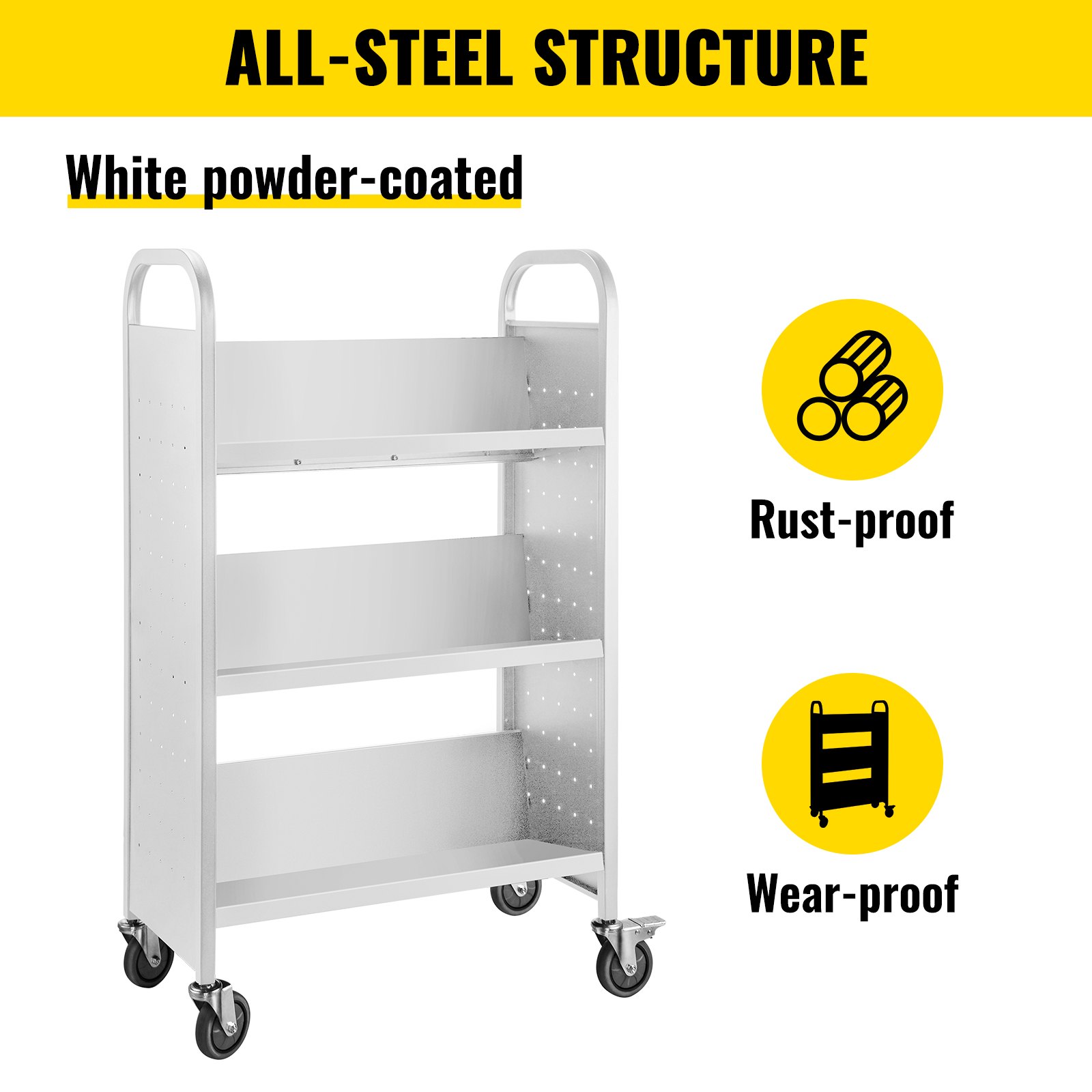 VEVOR Book Cart Library Cart 200 lbs Capacity with V-Shaped Shelves in ...