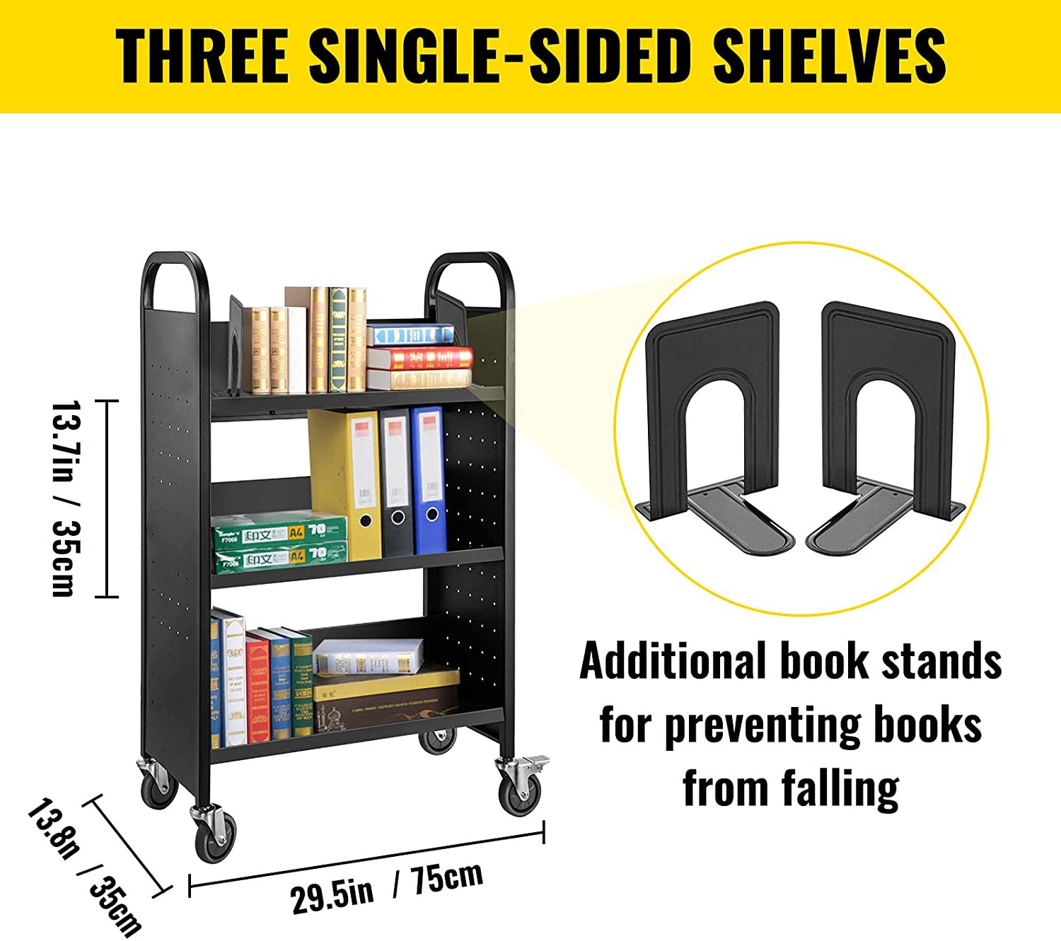 Book Cart Library Cart 200lb with Single Sided V-Shaped Sloped Shelves ...