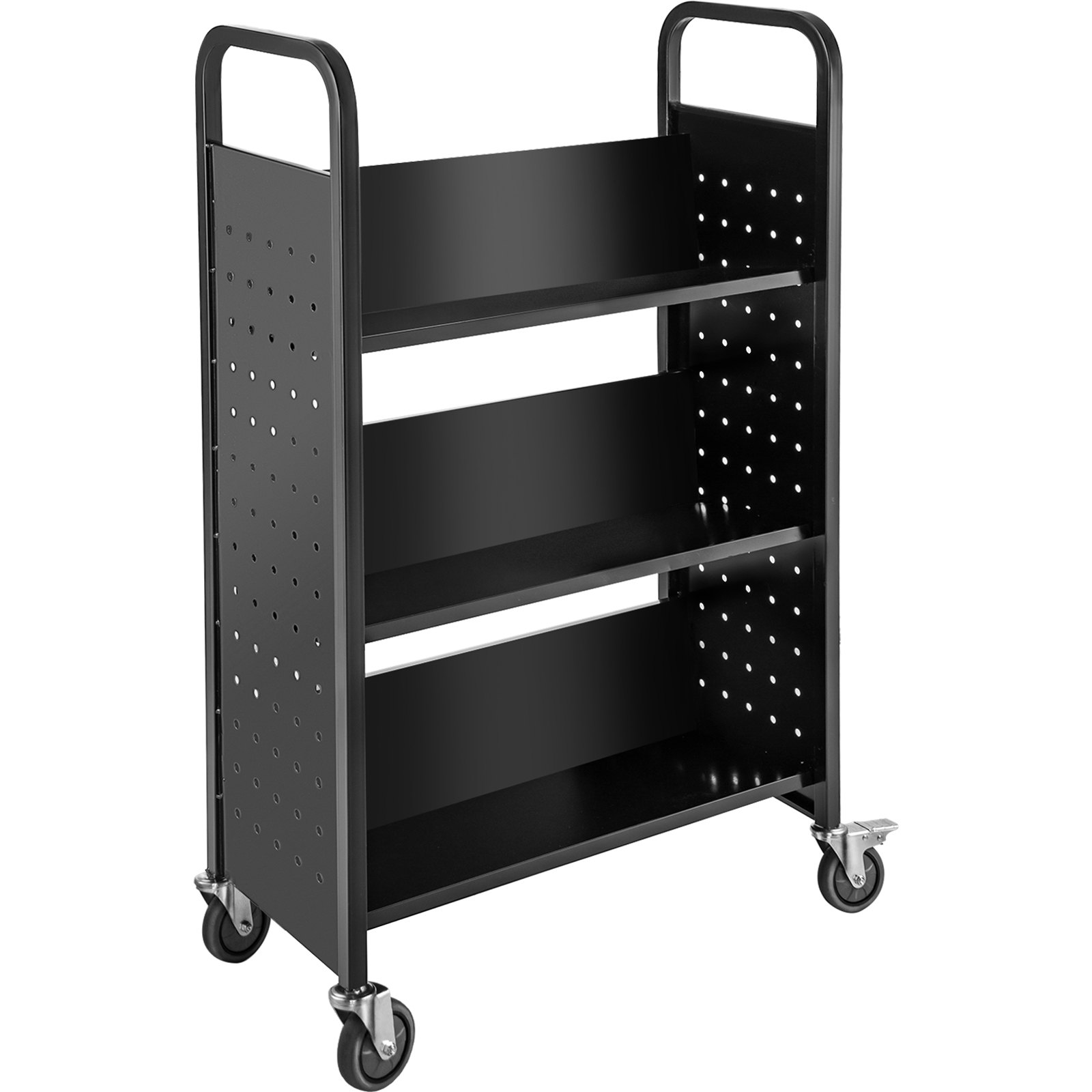 Book Cart Library Cart 200lb with Single Sided V-Shaped Sloped Shelves ...