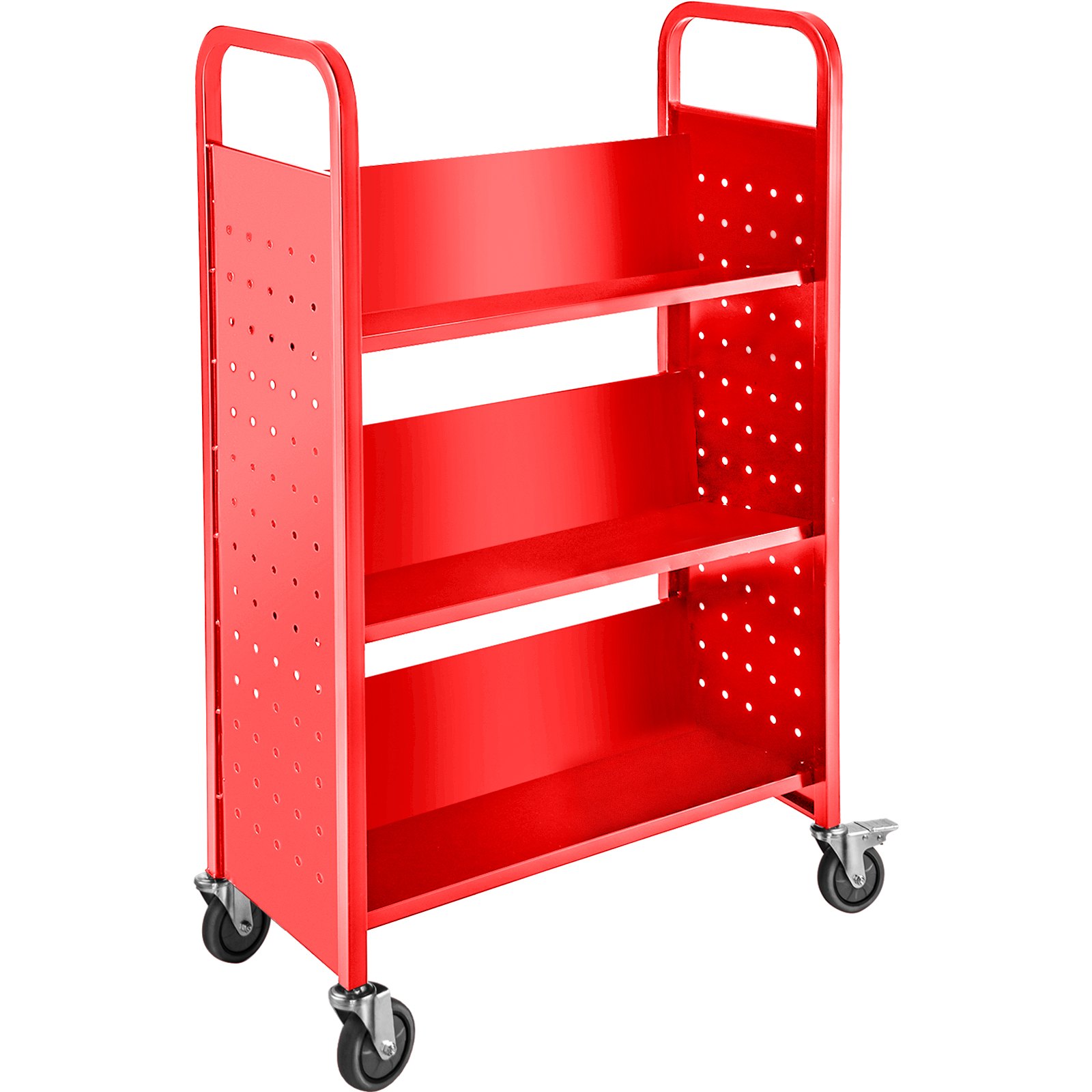 Book Cart Library Cart 200lb with Single Sided V-Shaped Sloped Shelves ...