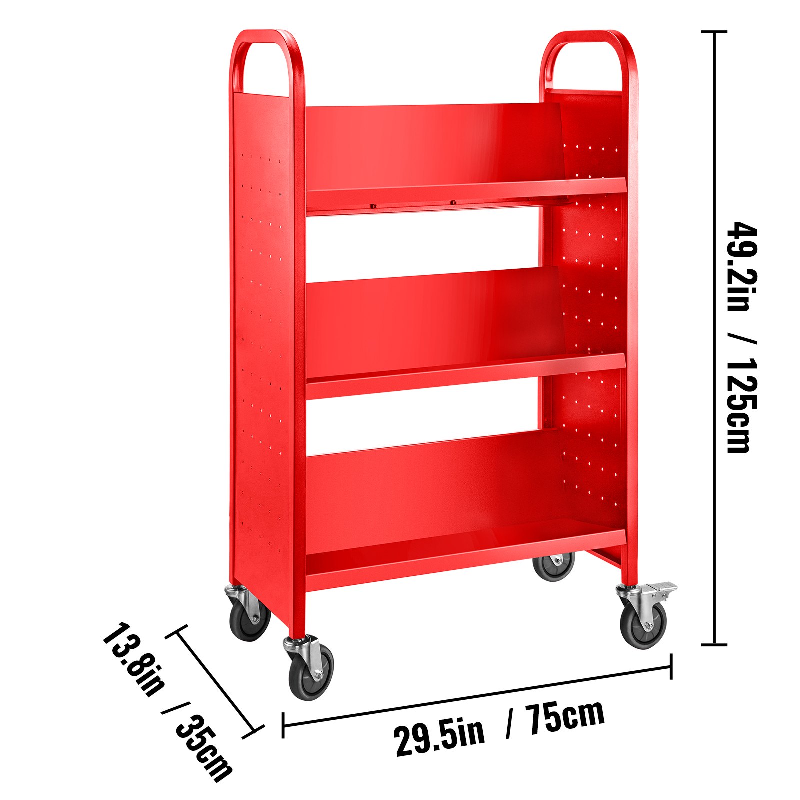 Book Cart Library Cart 200lb with Single Sided V-Shaped Sloped Shelves ...