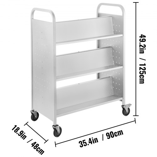 Book Cart Library Cart 200lb with Double Sided W-Shaped Sloped Shelves ...