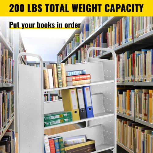 Book Cart Library Cart 200lb with Double Sided W-Shaped Sloped Shelves ...