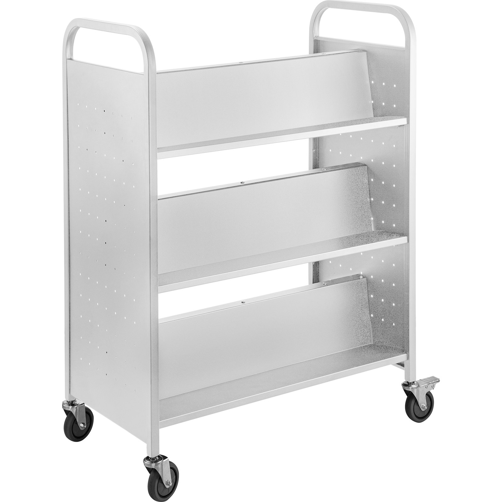 Book Cart Library Cart 200lb with Double Sided W-Shaped Sloped Shelves ...