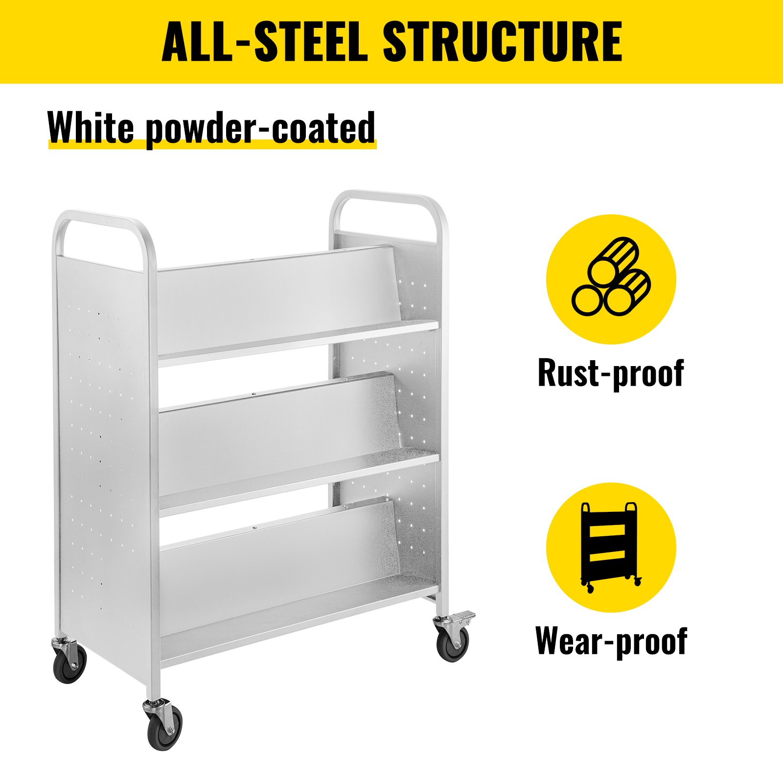 Book Cart Library Cart 200lb with Double Sided W-Shaped Sloped Shelves ...