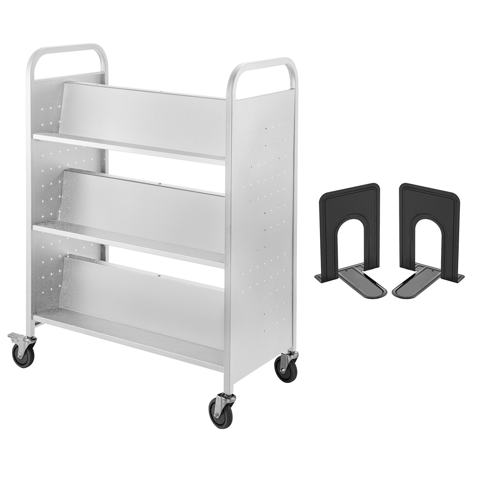 Book Cart Library Cart 200lb with Double Sided W-Shaped Sloped Shelves ...