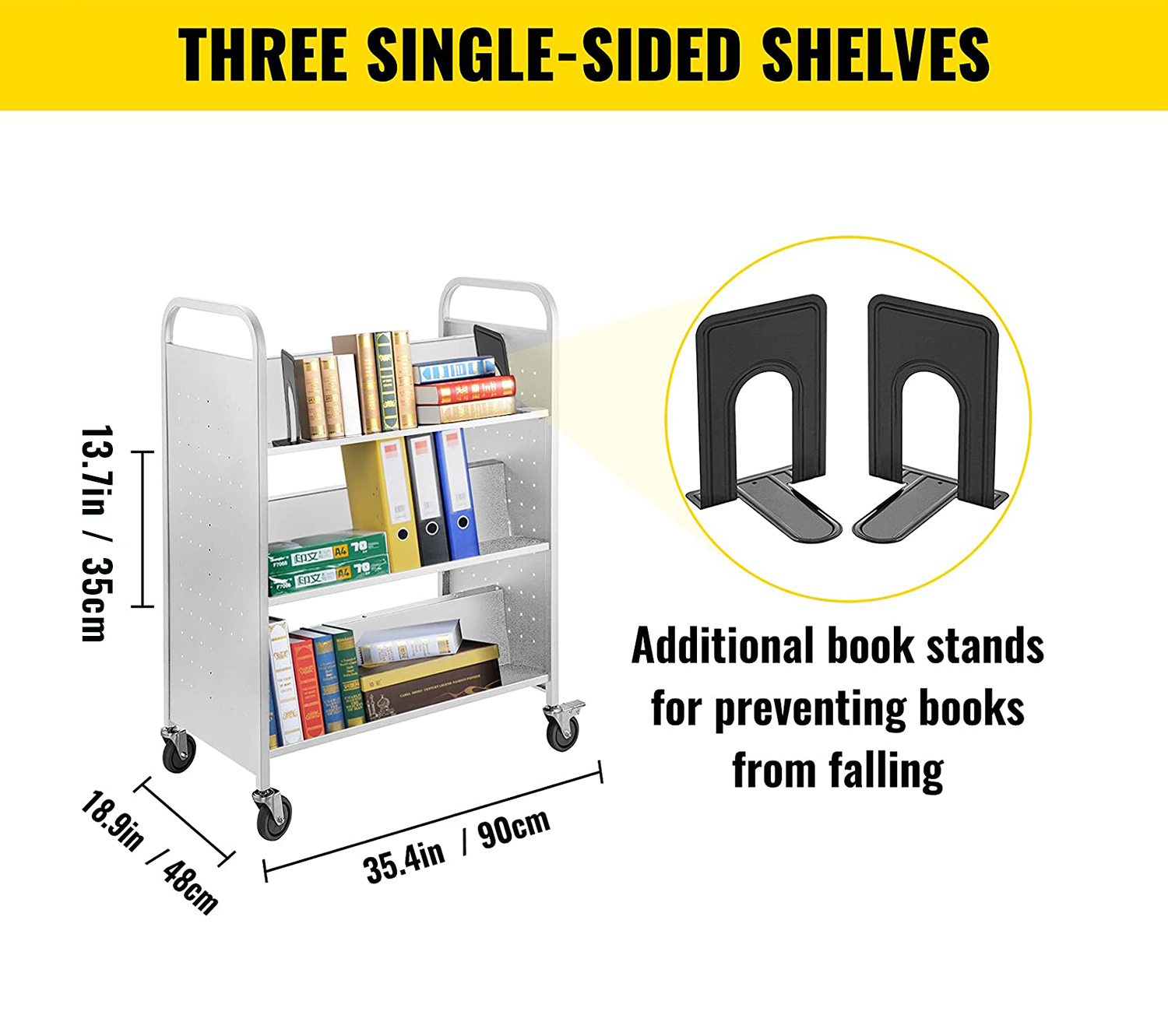 Book Cart Library Cart 200lb with Double Sided W-Shaped Sloped Shelves ...