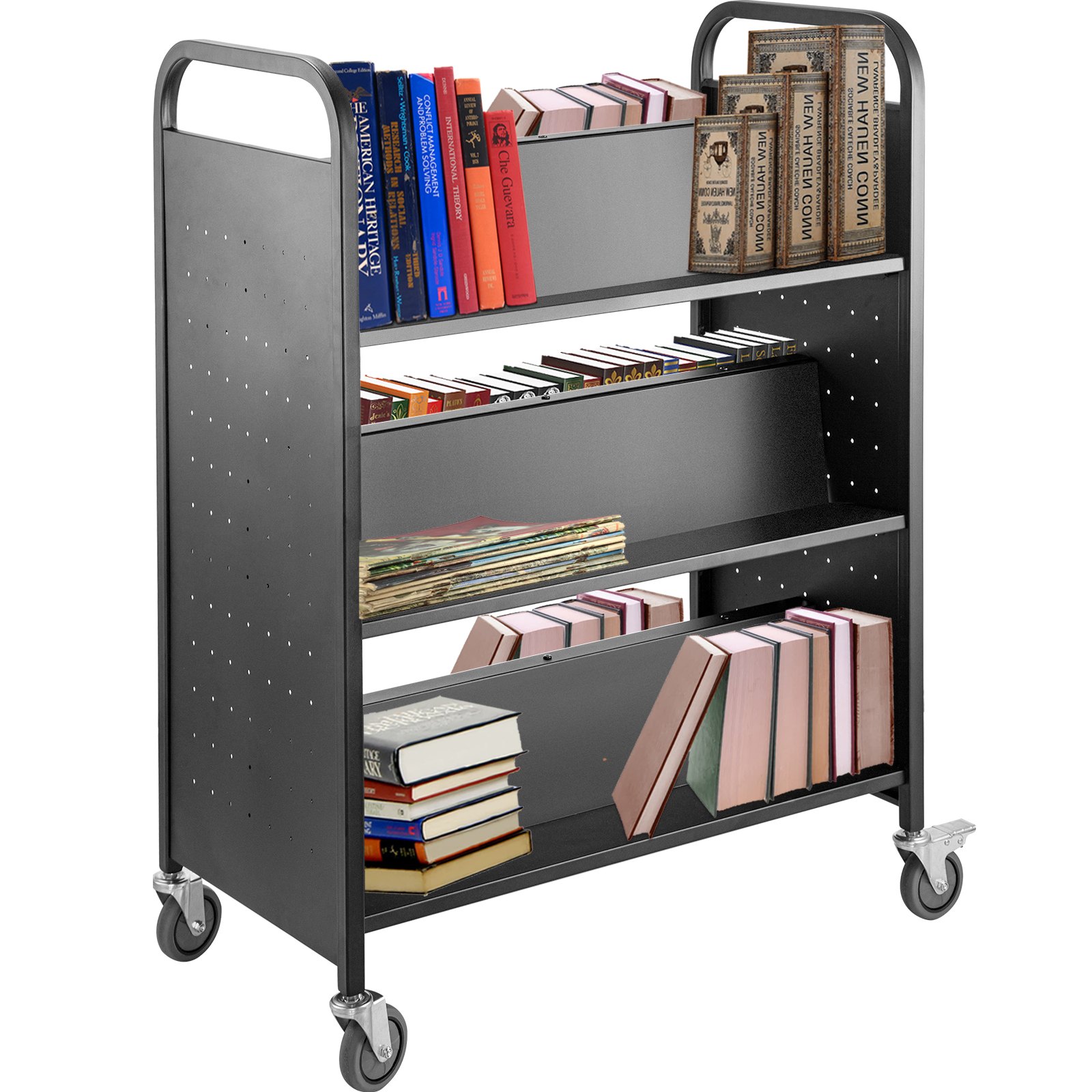 VEVOR Book Cart, 200LBS Library Cart, 49.2''x35.4''x18.9'' Rolling Book ...
